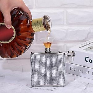 Uiifan 6 Pcs Silver Diamond Hip Flask for Bling Flasks for Liquor Reusable Whiskey Wine Pouches Alcohol Smuggling Kit Alcohol for Liquor Cruise Girls Women Bridesmaid(8 oz)