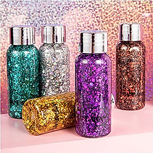 Mermaid Sequins Body Glitter Gel, Make Up Long Lasting Glitter for Body Face Hair Eyeshadow, Music Festival Party Carnival Long Lasting Face Glitter, No Glue Needed and Easy to Remove. (Purple)
