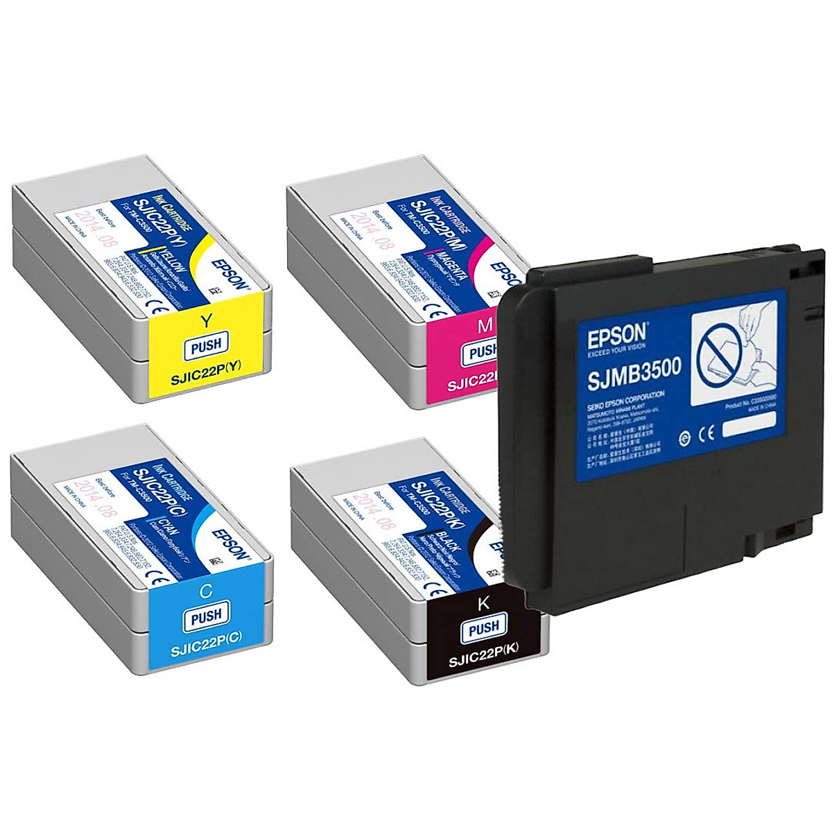 DT-Techno Genuine SJIC22P Magenta Cyan Yellow Black Ink Cartridge Maintenance Box Kit for TM-C3500