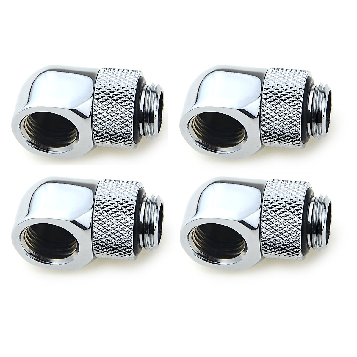 BXQINLENX Nickel-Plated Brass Silver Chrome G 1/4" Male to Female 90° Rotary Enhance Multi-Link Adapter Fitting for Computer Water Cooling System(4 PCS)