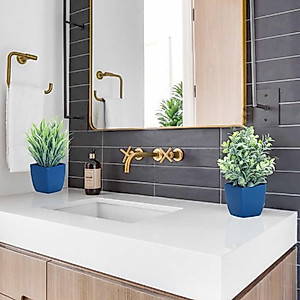 summer flower 2 Pack Fake Plants in Pot Small Artificial Eucalyptus Potted Plant Faux Rosemary in Pot Greenery for Home Decor Indoor Office Shelf Table Desk Bathroom Decoration (Blue-2)