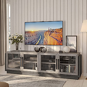 BELLEZE 70" TV Stand for TVs up to 75", Modern TV Cabinet & Entertainment Center with Shelves, Wood Storage Cabinet for Living Room or Bedroom - Brixston (Grey)
