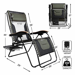 PORTAL Oversized Mesh Back Zero Gravity Reclining Patio Chairs, XL Padded Seat Folding Patio Lounge Chair with Adjustable Pillows and Cup Holder for Poolside Backyard/Lawn, Support 350lbs