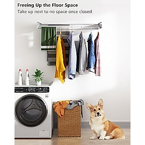 Laundry Drying Rack, 31.5" Wall Mounted Drying Rack, Collapsible Drying Rack with 60lbs Capacity, Space Saving Drying Rack with Wall Template, Screwdriver Bit & Drill Bit, White Upgrade