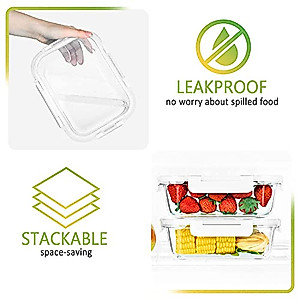 M MCIRCO [5-Packs, 36 Oz.] Glass Meal Prep Containers with Locking Lids Glass Food Containers,Airtight Lunch Container,Microwave, Oven, Freezer and Dishwasher (4.5 Cup, White)