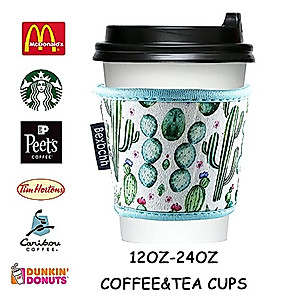 Bexbchh 4 Pack Reusable Iced Coffee Sleeves - Insulator Sleeve for Cold Beverages, Neoprene Cup Holder - Starbucks Coffee sleeve, Dunkin Coffee sleeve,More (Cactus)