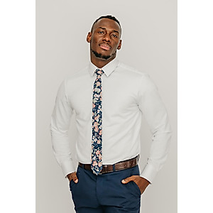 DAZI Men's Skinny Tie Floral Print Cotton Necktie, Great for Weddings, Groom, Groomsmen, Missions, Dances, Gifts. (Lotus)