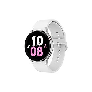 SAMSUNG Galaxy Watch 5 44mm Bluetooth Smartwatch w/Body, Health, Fitness and Sleep Tracker, Sapphire Crystal Glass, Enhanced GPS Tracking, US Version, Silver Bezel w/White Band (Renewed)