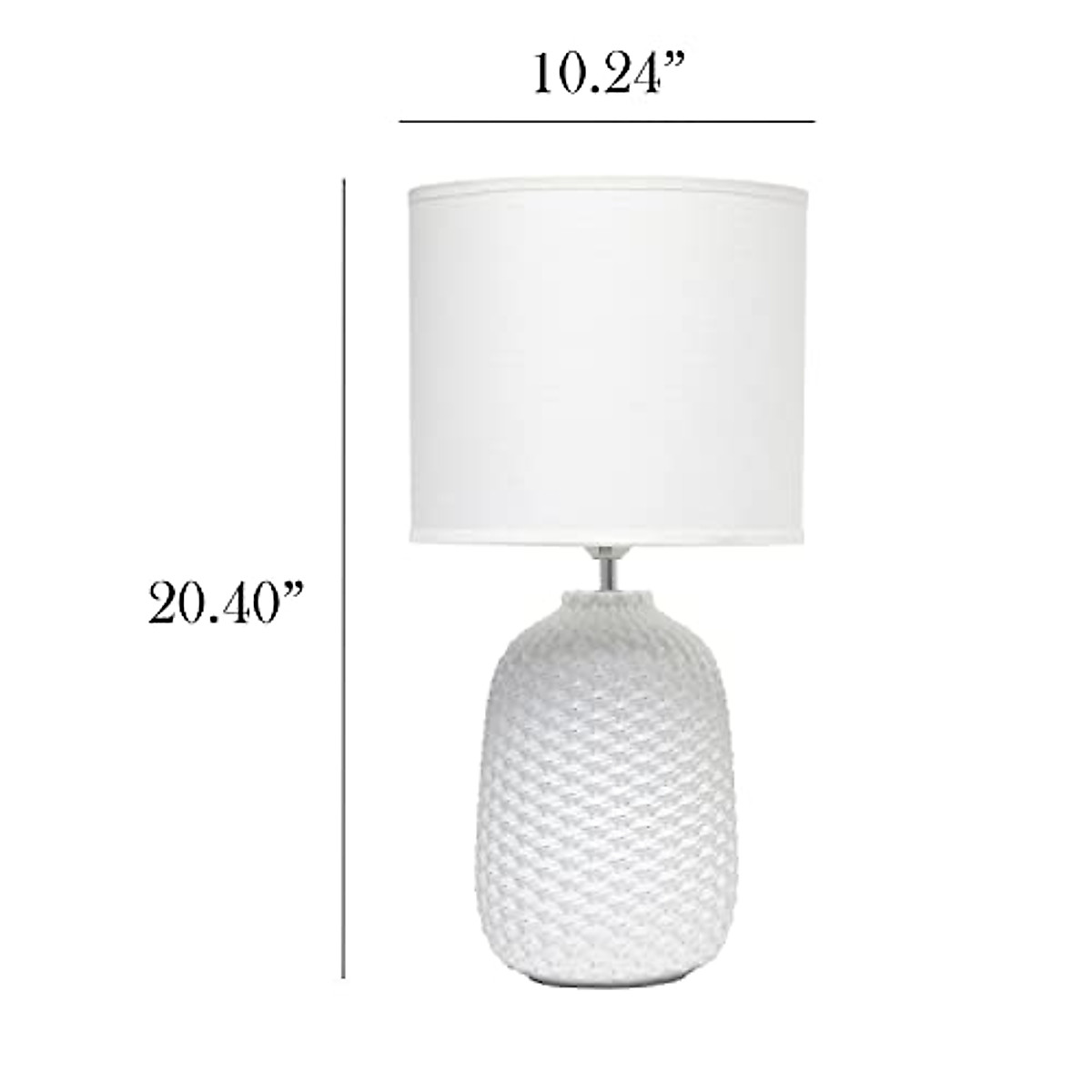 Simple Designs LT1135-OFF 20.4" Tall Traditional Ceramic Purled Texture Bedside Table Desk Lamp w White Fabric Drum Shade for Home Decor, Bedroom, Living Room, Entryway, Office, Off White