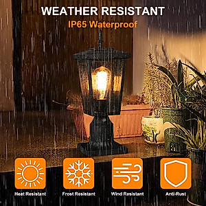 LEDMO Post Light with Pier Mount Base Dusk to Dawn, 60W Outdoor Waterproof Lamp Post Fixture, Exterior Lamp Post Lantern Head with Clear Seeded Glass for Garden, Patio, Pathway