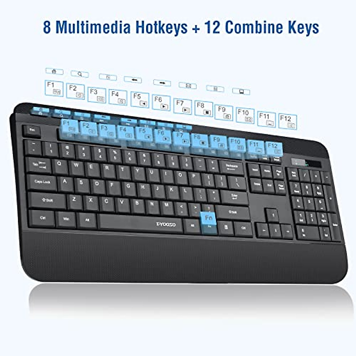 Wireless Keyboard and Mouse Combo, E-YOOSO 18 Months Battery Life Cordless Keyboard, 2.4G Full-Sized Ergonomic Keyboard with Wrist Rest, 3-Level DPI Mouse, Black Quiet Keyboard for Computer, Mac, PC