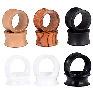 Stuppendux 6Pairs Wood Silicone Ear Plugs Tunnels Expander Hanger Gauges Earrings Stretching Body Piercings Jewelry Gauges for Women Men 1/2"(12mm)