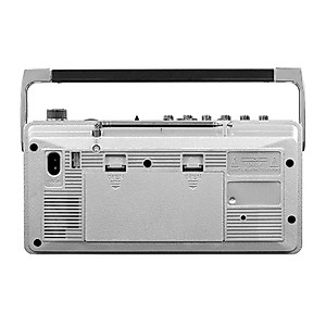 Victrola VBB-25-SLV Mini Bluetooth Boombox with Cassette Player, Recorder and Am/FM Radio, Silver