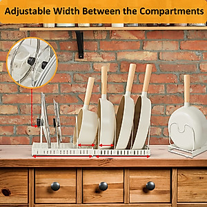 COZIMORE Pots and Pans Organizer,Pan Organizer rack for cabinet, and Rack Organizer with 7 dividers,Dish Rack for Cabinets, Lid Organizer, Cabinet Organizer WHITE