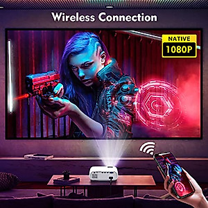 Cibest WiFi Projector Native 1080p, 8000L Movie Projector with High Contrast of 9000:1, Home Projector, Phone Projector, Compatible with iPhone, Android, TV Stick, etc. Projector Screen Included