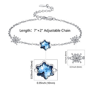 Dreamboat Snowflake Bracelet Sterling Silver Winter Snowflake Bracelets Blue Crystal Birthstone Adjustable Link Bracelet Snowflake Jewlery Holiday Gifts for Women Wrist 7-9 inches