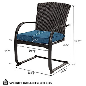 Grand patio 2 Pieces Dining Wicker Chair Set,Outdoor Dining Set,Steel Frame Rocking Chair with Cushion for Conversation for Yard,Garden,Backyard, Deck,Bistro(Peacock Blue)