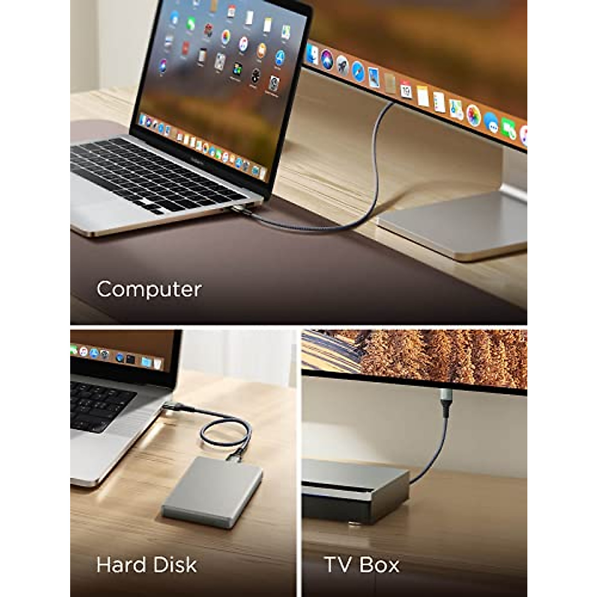 AINOPE USB to USB Cable, USB 3.0 to USB 3.0 Cable [1.5FT][Never Rupture] USB A Male to Male Cable Double End USB Cord Compatible with Hard Drive Enclosures, DVD Player, Laptop Cool-Grey