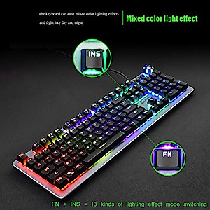 Feeling-one Gaming Keyboard, Colorful Rainbow LED Backlit Wired Computer Gaming Keyboard with 104 Keys, USB Wired Keyboard and Spill-Resistant for Windows PC Gamers Desktop 1 Pack,Black