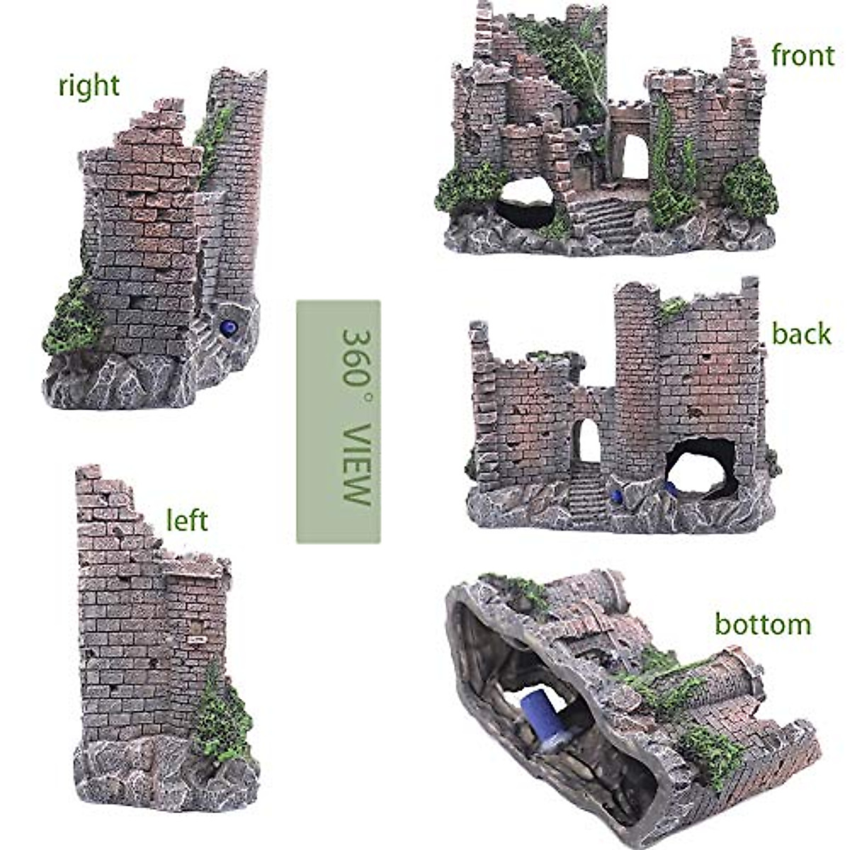 Ulifery Castle Ruins Aquarium Decorations Moss Fish Tank Ornaments with Bubbler for Betta Hideout