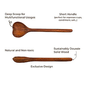 JABIHOME Wooden Heart-shaped Spoons, Wooden Tea/Coffee Spoons Set (2pcs), Small Heart Spoons for Condiment, Salt, Sugar, Cream, Cool White Elephant Gifts, Thanksgiving Gifts, Christmas Gifts for Mom