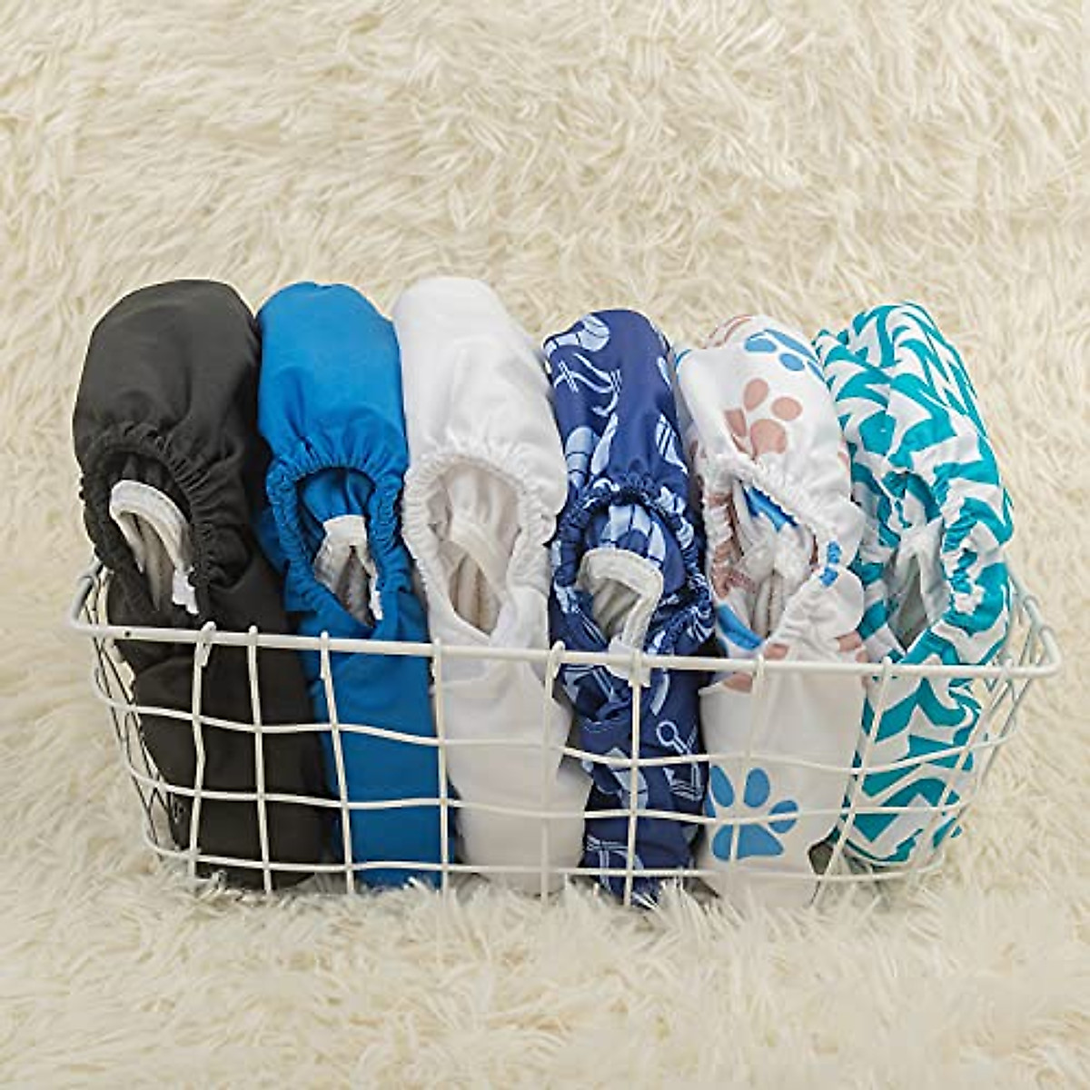 Babygoal Cloth Diaper Covers for Fitted Diapers and Prefolds with Double Gusset,Adjustable Reusable for Baby Boys, 6pcs Covers+One Wet Bag 6DCF02