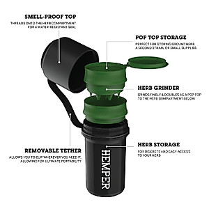 HEMPER Keeper 3-IN-1 Grinder + Storage System with Smell Proof Storage With Travel Ready Tether Strap | Lightweight
