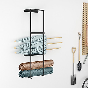 Camping Chair Wall Storage for Garage, Metal Camping Chair Storage Rack Wall Holder, Double Layer Wall Mount, Stainless Steel, Beach Chair Rack, Umbrella Holder, Organizer, Black