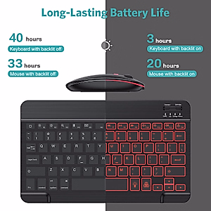 TECURS Bluetooth Keyboard and Mouse Combo for iPad - Rechargeable Wireless Keyboard & Mouse with 7-Color Backlit Compatible with iPad 10th/9th/8th Gen, iPad Pro/Air/Mini, iPhone15/14/13 Pro, Black