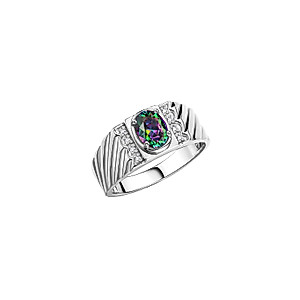 Rylos Sterling Silver Classic 8X6MM Oval Alexandrite Gemstone & Sparkling Diamond Ring - Birthstone Jewelry for Men -Size 11