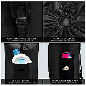 115L Laundry Bag Backpack Extra Large - Heavy Duty Laundry Bag with External Pocket and 2 Pockets with Zipper, Black Durable Laundry Bag with Labor-saving belt, Sturdy Waterproof Laundry Hamper for Travel, Apartment, Laundromat