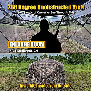 CROSS MARS Extra Large Tall 3-4 Person 5-Sided Hunting Blind 288 Degree See Through Ground Camouflage Portable Pop Up Turkey Deer Blinds Tent