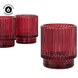 Koyal Wholesale Ribbed Glass Votive Holders (Burgundy, 6)