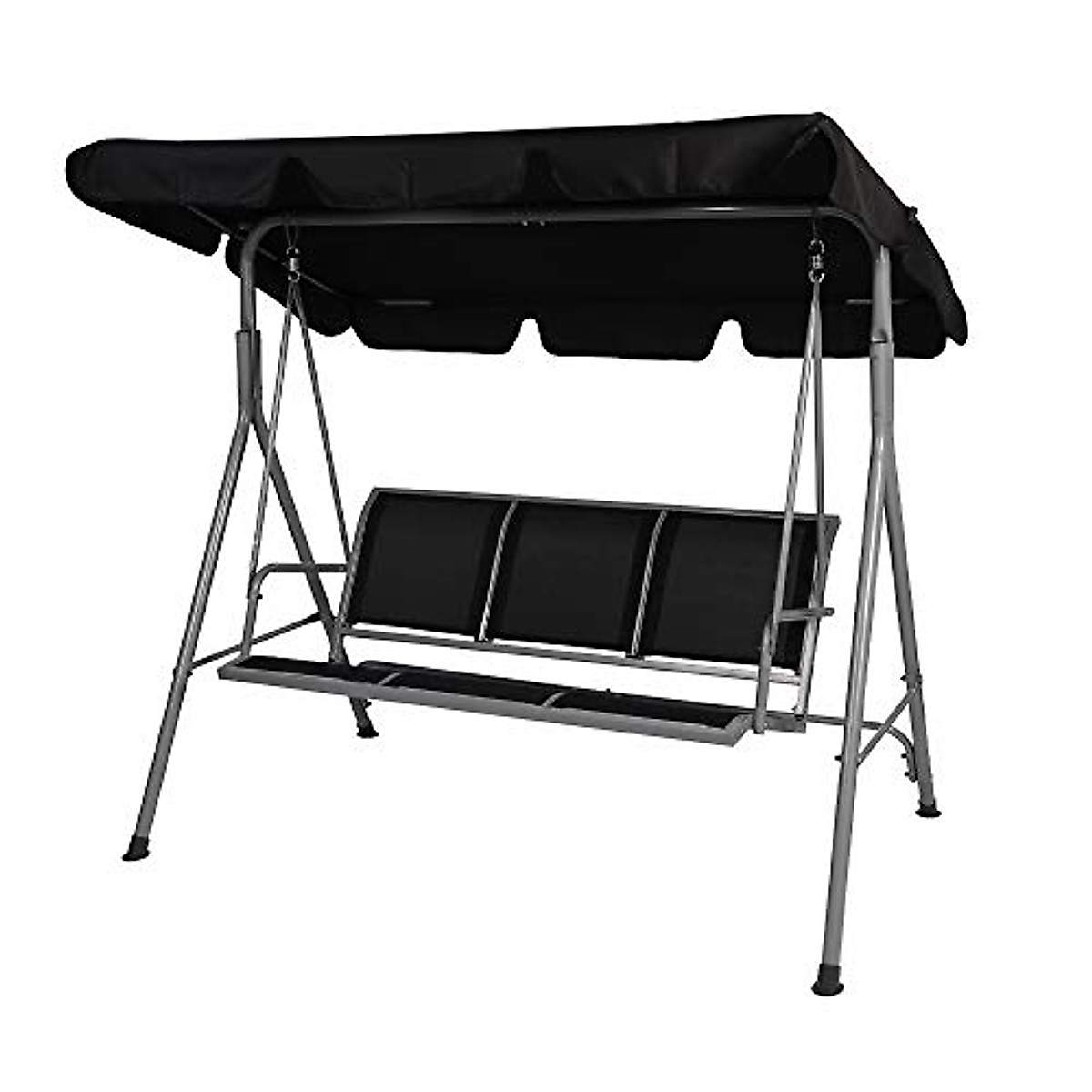 3 Person Patio Swing with Convertible Canopy--Weather Resistant Frame and Breathable Seat, Comfy Outdoor Swing Chair Bench for Porch Backyard Garden, Black