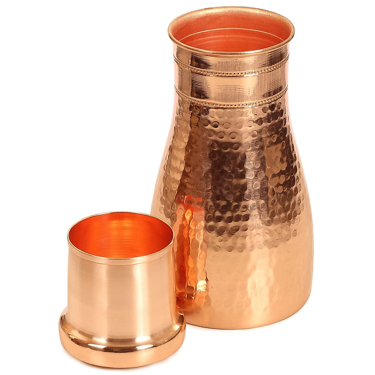 Pure Copper Hammered Design Pitchers And Bedside Carafes With Tumbler Water Bottle Storage With Lid