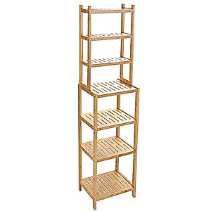 URFORESTIC 7-Tier Bamboo Bathroom Shelf, Narrow Space Shelf for Small Space, Multifunctional Storage Rack, Wood Corner Rack, for Kitchen, Livingroom, Bedroom, Hallway(Natural)