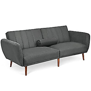 Walnut Convertible Futon Sofa Bed Adjustable Couch Sleeper W/Wood Legs Elegant and Fashionable Appearance (Color : C)