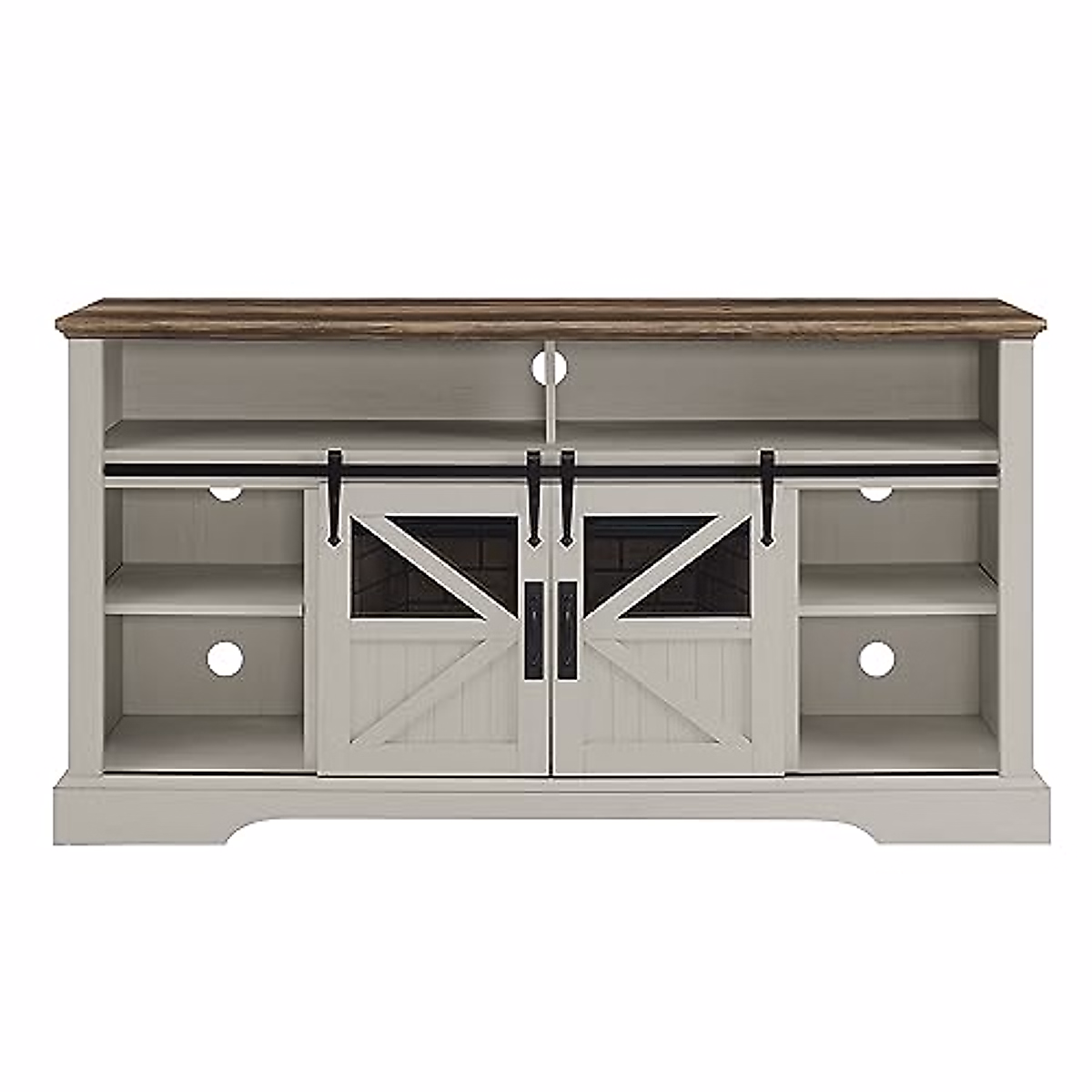 KELRIA Fireplace Stand for 60 Inch TVs, Rustic Entertainment Center w/26 Electricfireplaces Sensor, Wood Media Console Cabinet with Sliding Barn Door & Open Shelf, for Living Room, Jasmine White