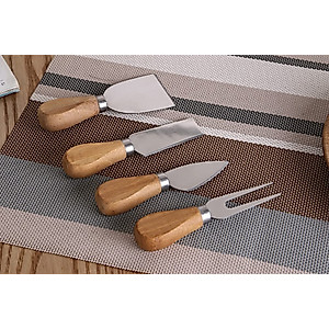 Acacia Wood Cheese Knife Set of 4 - Stainless Steel with Magnet - Knives and Block - Cheese Knife, Cheese Fork, Heart Knife, Shovel