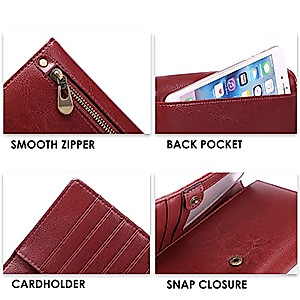 KELEEL Women Wallet Leather Clutch Bifold RFID Blocking Large Capacity Slim Ladies Purse Card Holder Organizer (Gloss Red)