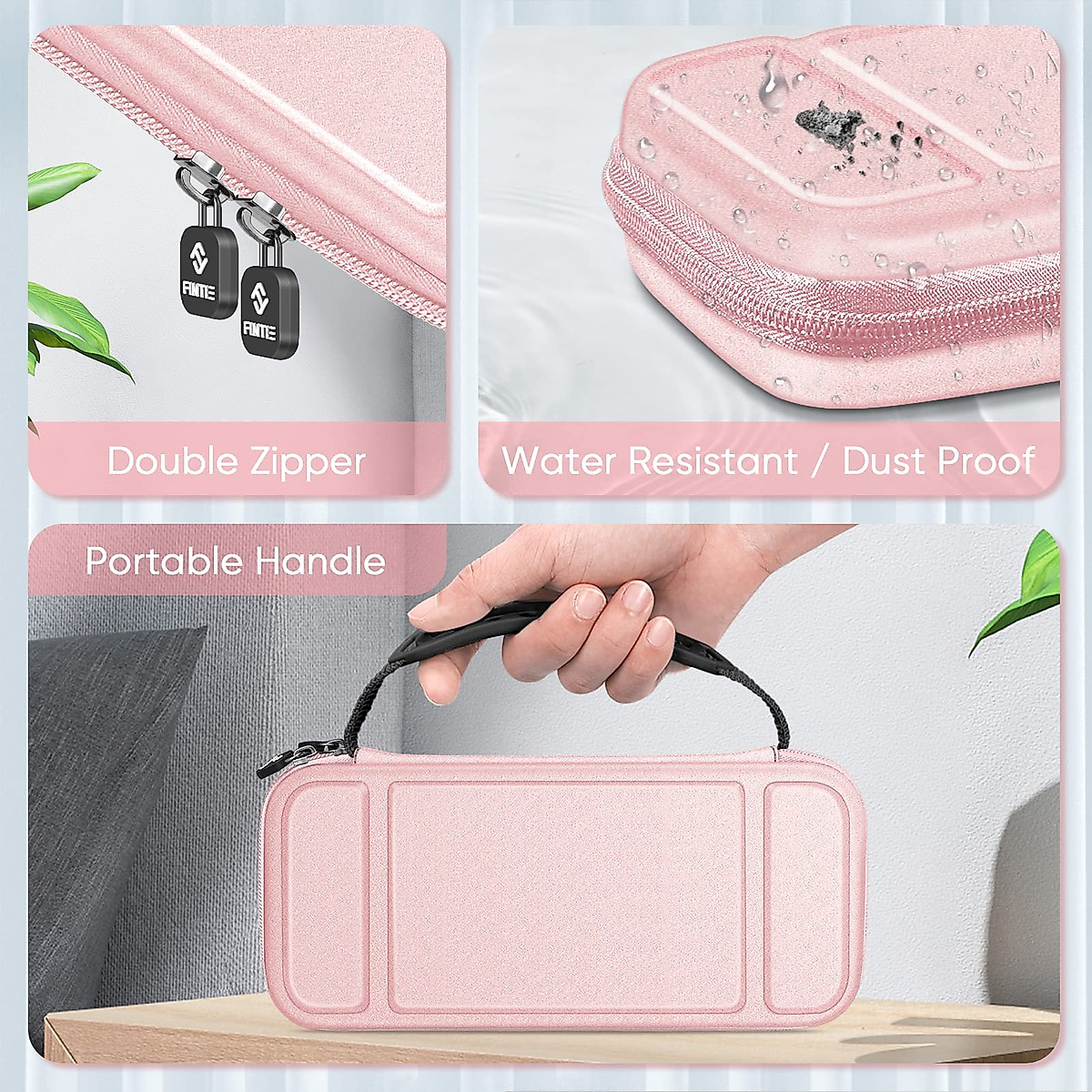 Fintie Carrying Case for Nintendo Switch Lite 2019, [Shockproof] Hard Shell Protective Cover Travel Bag w/15 Game Card & 2 Micro SD Card Slots for Switch Lite Console & Accessories, Rose Gold