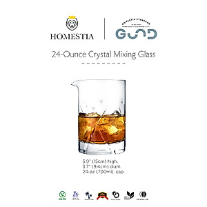 Homestia Professional 24 oz Cocktail Mixing Glass with Extra Thick Bottom, Snowflake Pattern Cocktail Stirring Glass Bar Mixing Glass, Crystal Mixing Pitcher Cocktail Mixer Old Fashioned Glass