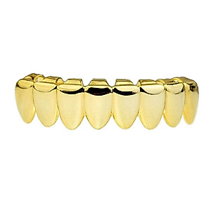 Bottom Eight Tooth Grillz 14k Gold Plated Lower Row Slugs Plain 8 Teeth Hip Hop Grills