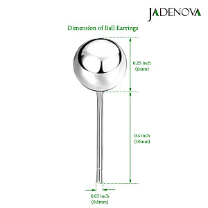 JADENOVA 925 Sterling Silver Earrings Silver Studs Ball Earrings for Women (6mm, 1 Pair)