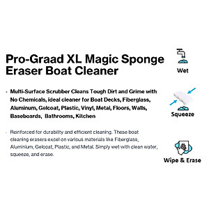 Pro-Graad 4 Pack XL Magic Sponge Eraser Cleaner, 6” x 3.5” x 2” Eraser Pads, Cleans Scuffs, Marks & Dirt from Kitchen, Bathroom, Boat Decks, Fiberglass, Aluminum, Gelcoat, Plastic, Vinyl & Metal
