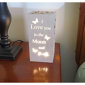 UNIDECO Wooden Butterfly Décor for Bedroom - 8.0 Inch Wood I Love You to The Moon and Back - Battery Powered Cordless Nite Lite - LED Operated Lights - Accent Night Lamp - Butterflies Gifts