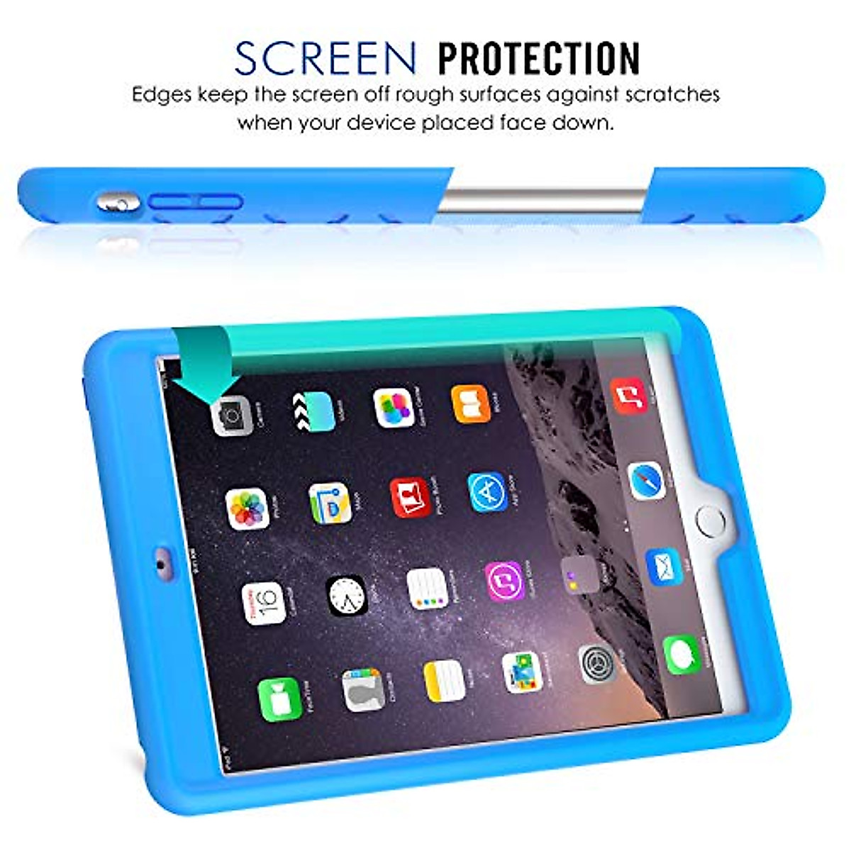 MoKo Case Fit iPad Mini 3/2/1- Light Weight Shock Proof Soft Silicone Back Cover [Kids Friendly] Fit iPad Mini 1 (2012), iPad Mini 2 (2013), iPad Mini 3 (2014), Blue