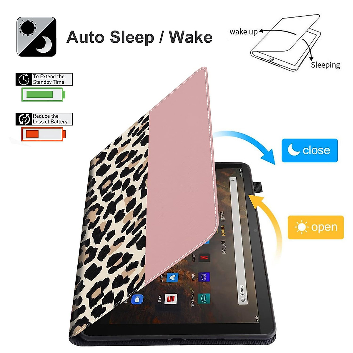 Case for Amazon Kindle Fire HD 8 Tablet 8"(12th/10th Generation, 2022/2020 Release) & HD 8 Plus Tablet，Slim Fit Foldable Standing Cover Case with Auto Sleep/Wake，Leopard Pink