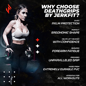 JerkFit Death Grips, Lifting Straps for Deadlifts, Pull Ups, and Heavy Shrugs, with Padded Support, Palm Protection & Increased Grip for Heavy Pull Lifts (Large)