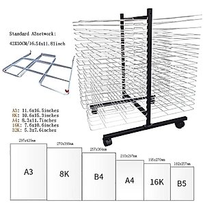 Art Drying Rack for Classroom, Mobile Paint Drying Rack Double-Sided 40 Shelves Metal Artwork Storage Display Rack Canvas Stack Rack with Wheels for Schools, Art Studios